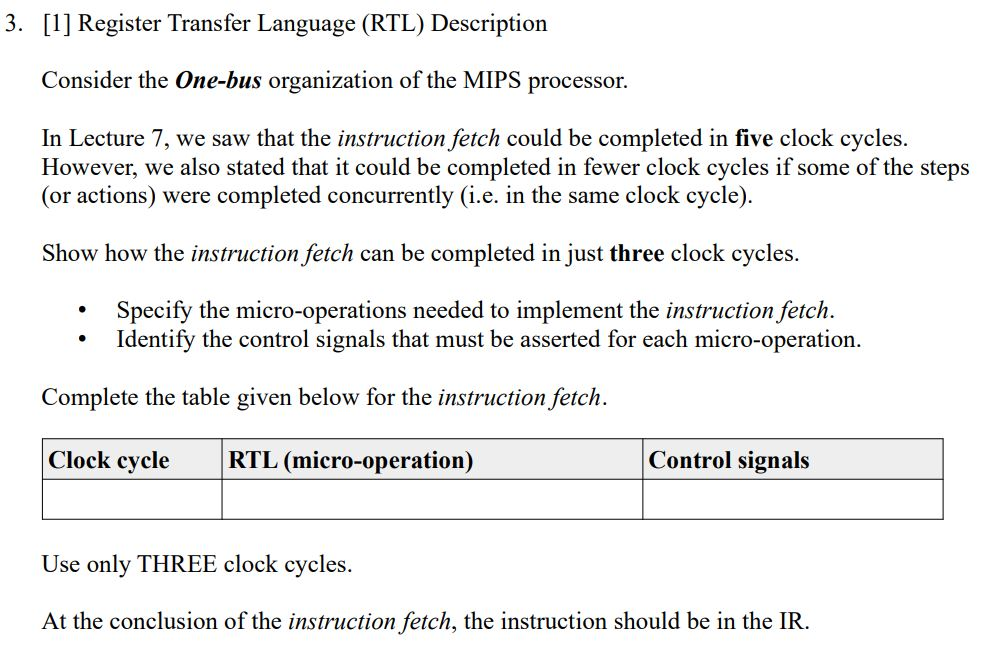 3. [1] Register Transfer Language (RTL) Description | Chegg.com
