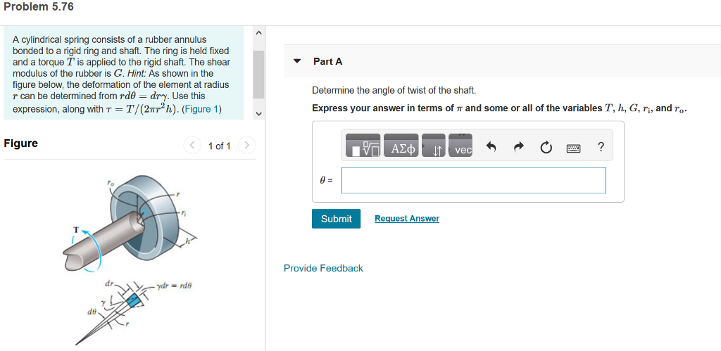 Solved Problem 5.76 A cylindrical spring consists of a | Chegg.com