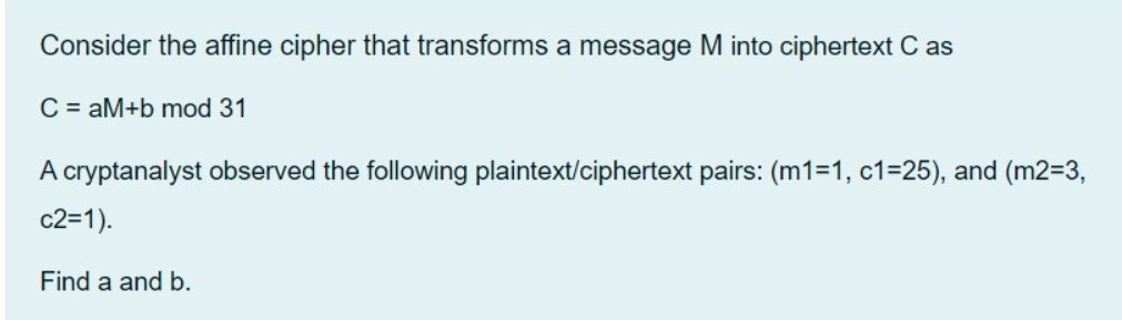 Solved Consider the affine cipher that transforms a message | Chegg.com