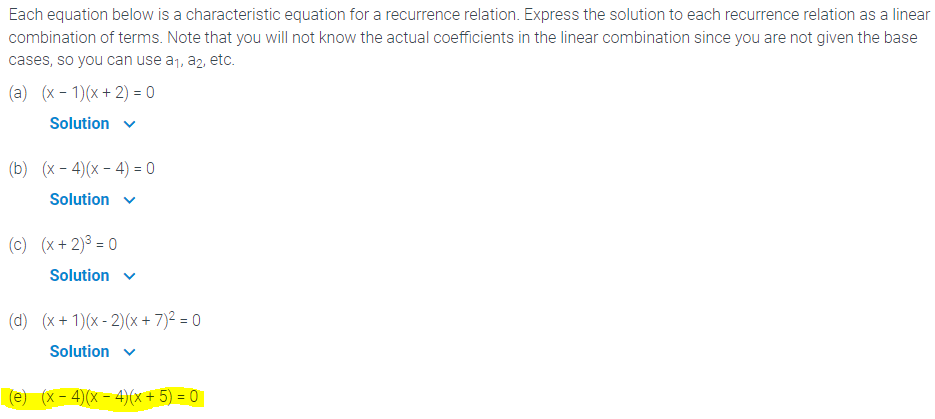 Solved Each equation below is a characteristic equation for | Chegg.com