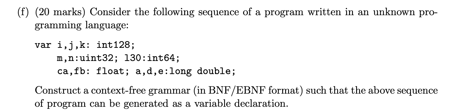 Solved (f) (20 marks) Consider the following sequence of a | Chegg.com