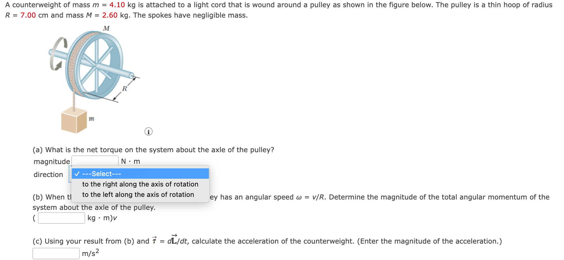 Solved A counterweight of mass m=4.10 kg is attached to a | Chegg.com