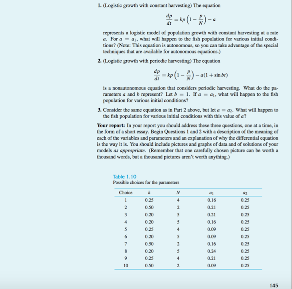 Solved 1. (Logistic growth with constant harvesting) The | Chegg.com