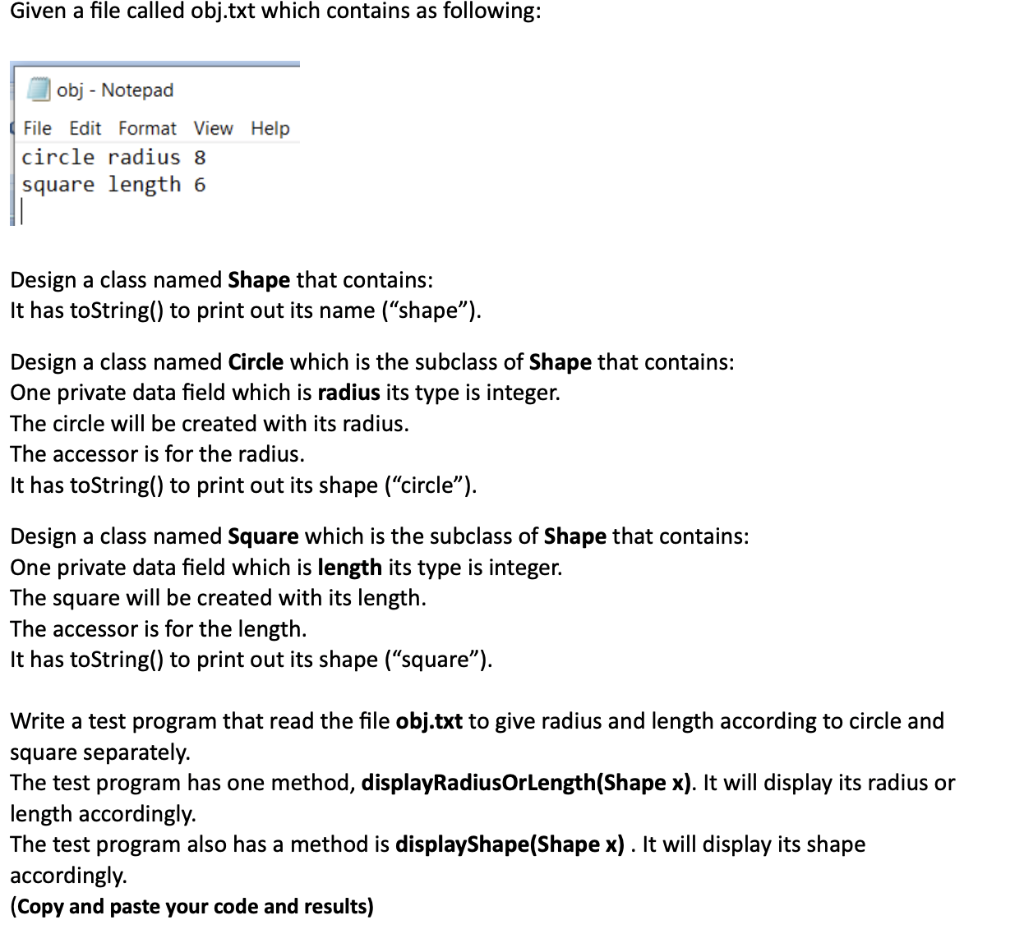 Solved Given a file called obj.txt which contains as | Chegg.com