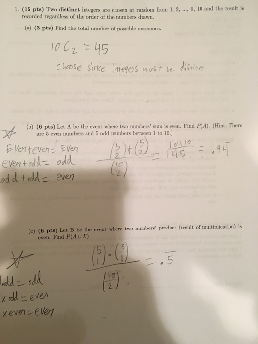 Solved Two distinct integers are chosen at random from 1, 2, | Chegg.com