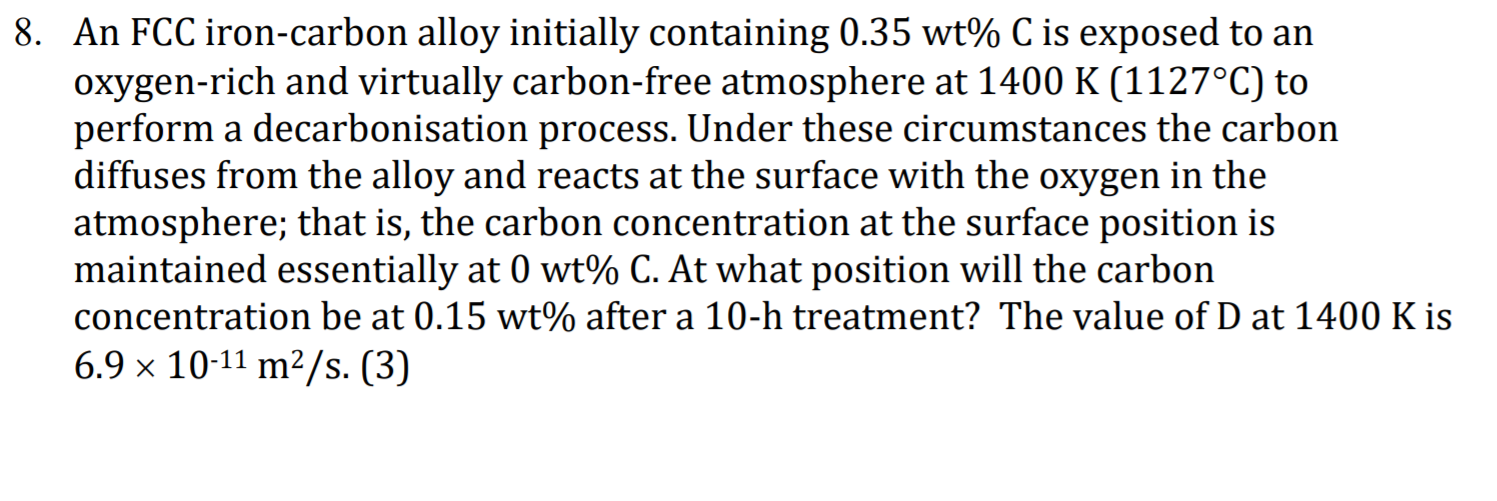 Solved 8. An FCC iron-carbon alloy initially containing 0.35 | Chegg.com