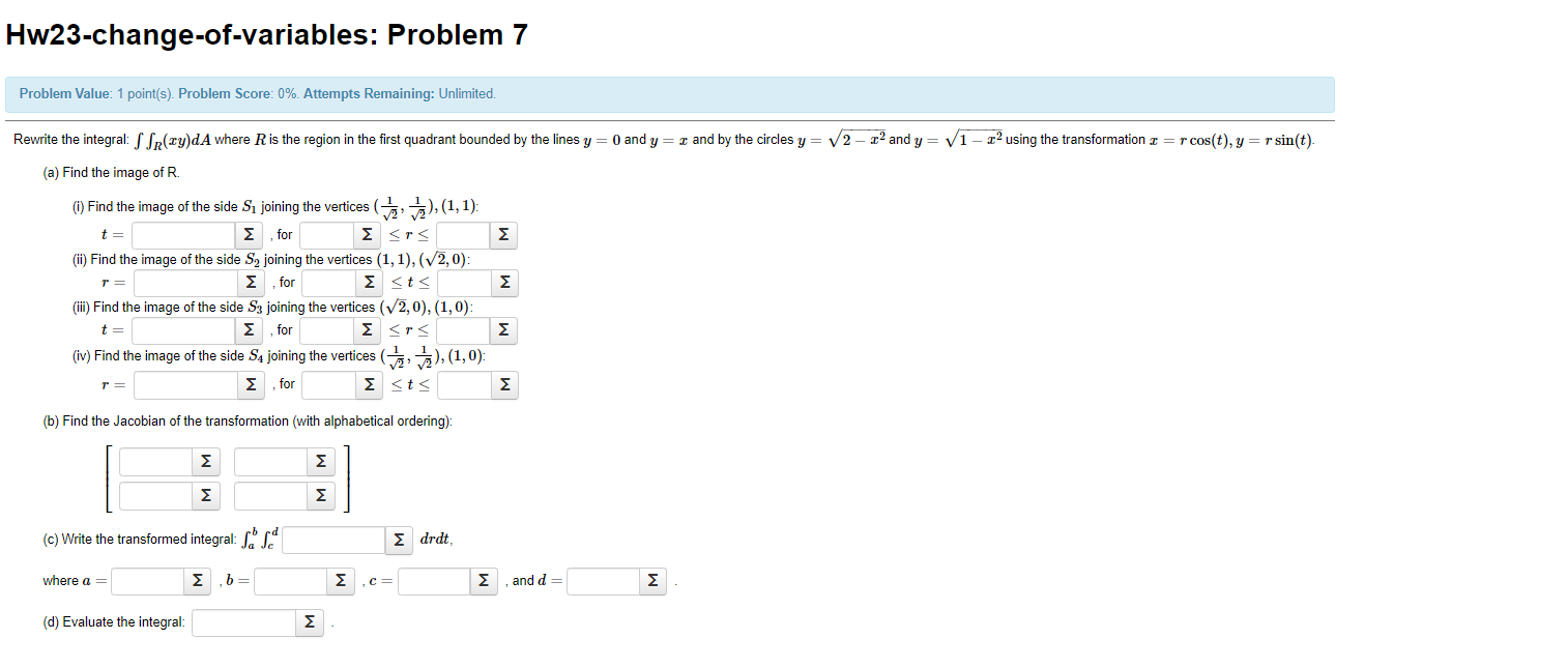 Solved Hw23-change-of-variables: Problem 7 Problem Value: 1 | Chegg.com