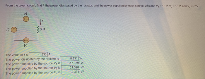Solved From the given circuit, find , the power dissipated | Chegg.com