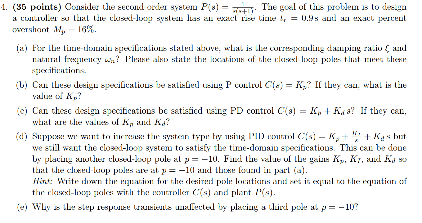 1 — 4. (35 points) Consider the second order system | Chegg.com