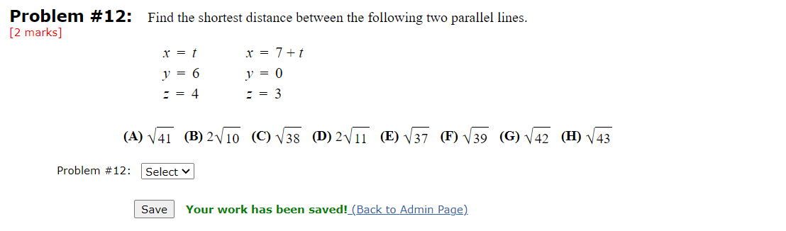 Solved Problem #12: Find the shortest distance between the | Chegg.com