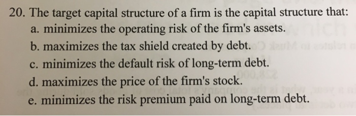 Solved 20. The target capital structure of a firm is the | Chegg.com