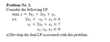 Solved Problem No. 2. Consider the following LP. max z = 5x | Chegg.com