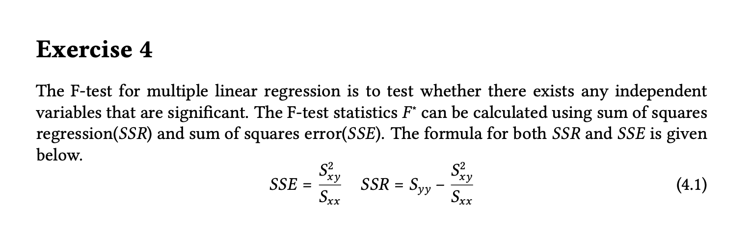 Solved Exercise 4 The F-test for multiple linear regression | Chegg.com