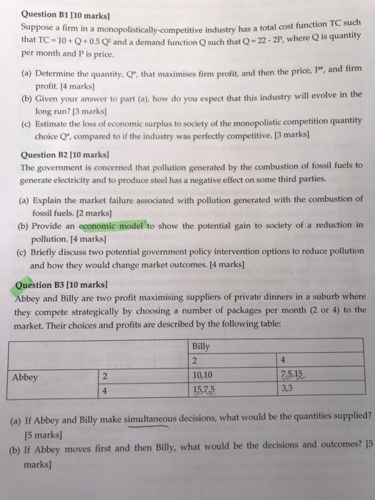 Solved Question B1 [10 marks] in a | Chegg.com