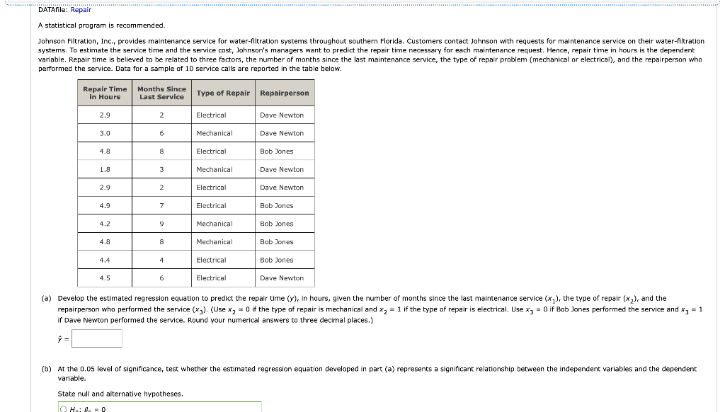Solved DATAfile: Repair A statistical program is | Chegg.com