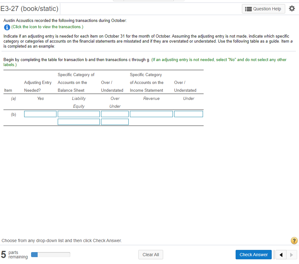 Solved E3-27 (book/static) Question Help Austin Acoustics | Chegg.com