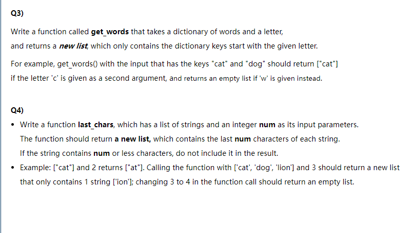 Solved Q3) Write a function called get_words that takes a | Chegg.com