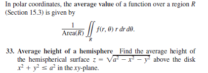Solved In polar coordinates, the average value of a function | Chegg.com