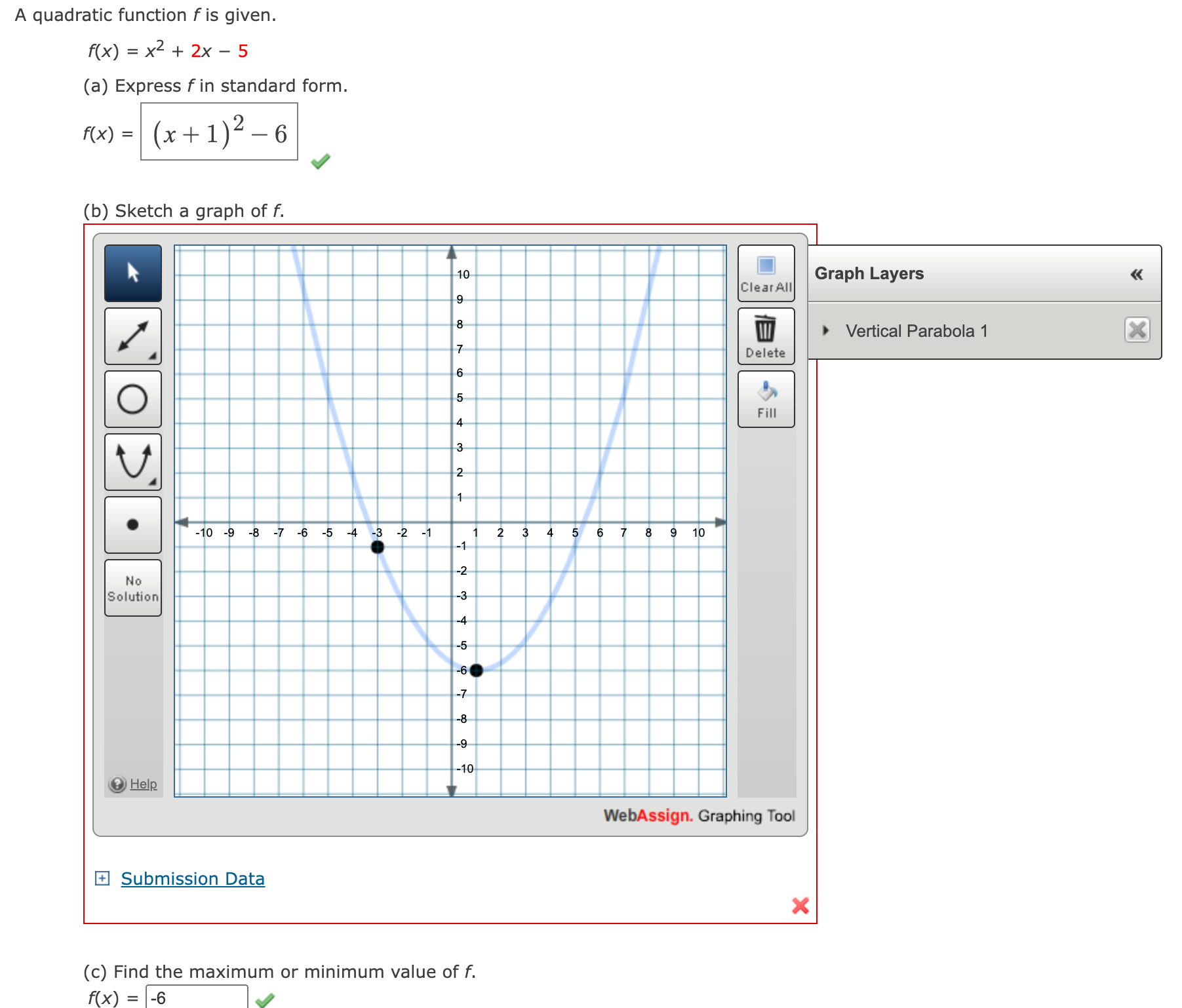 Solved A quadratic function f is given. f(x)=x2+2x−5 (a) | Chegg.com