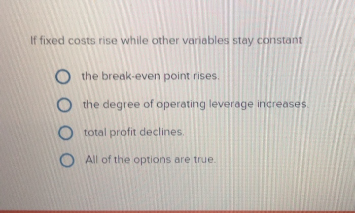 Solved If fixed costs rise while other variables stay | Chegg.com