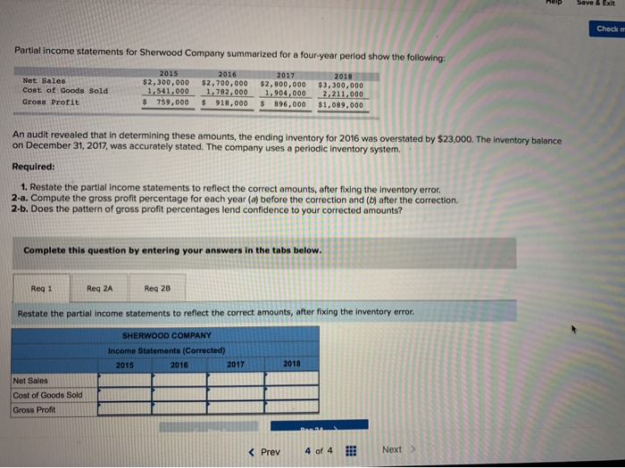 Solved Help Save & Exit Check m Partial income statements | Chegg.com