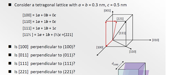 Solved C Consider a tetragonal lattice with a = b = 0.3 nm, | Chegg.com