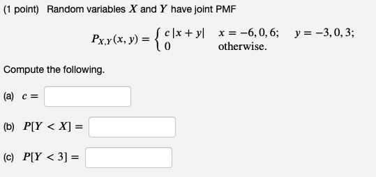 Solved (1 point) Random variables X and Y have joint PMF | Chegg.com