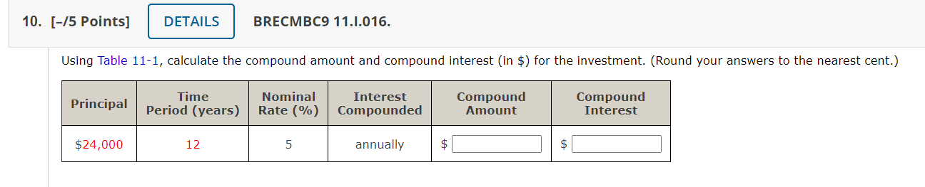 Solved BRECMBC9 11.I.016.TAB LE 11-1 Compound Interest Table | Chegg.com