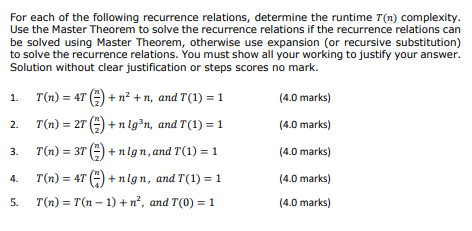 Solved For each of the following recurrence relations, | Chegg.com