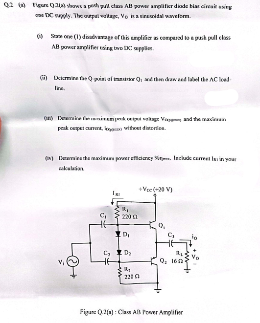 Solved Figure Q.2(a) shows a push pull class AB power | Chegg.com