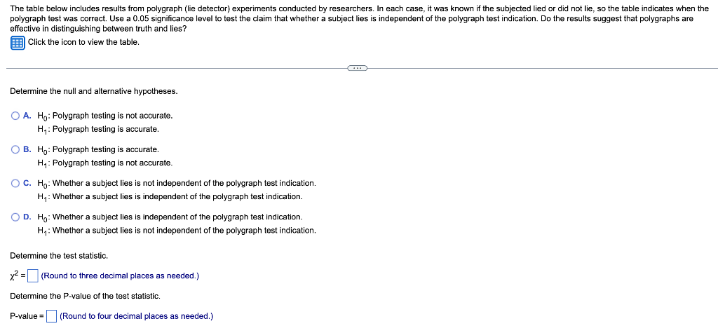 Solved The table below includes results from polygraph (lie | Chegg.com