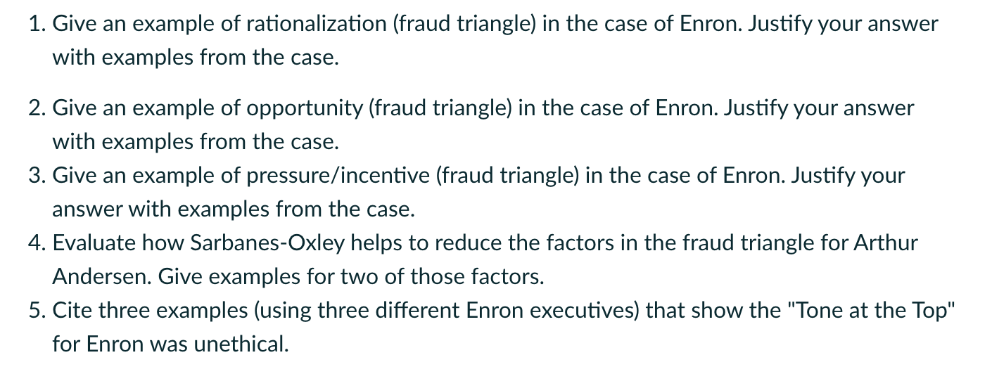 Solved 1. Give an example of rationalization (fraud | Chegg.com