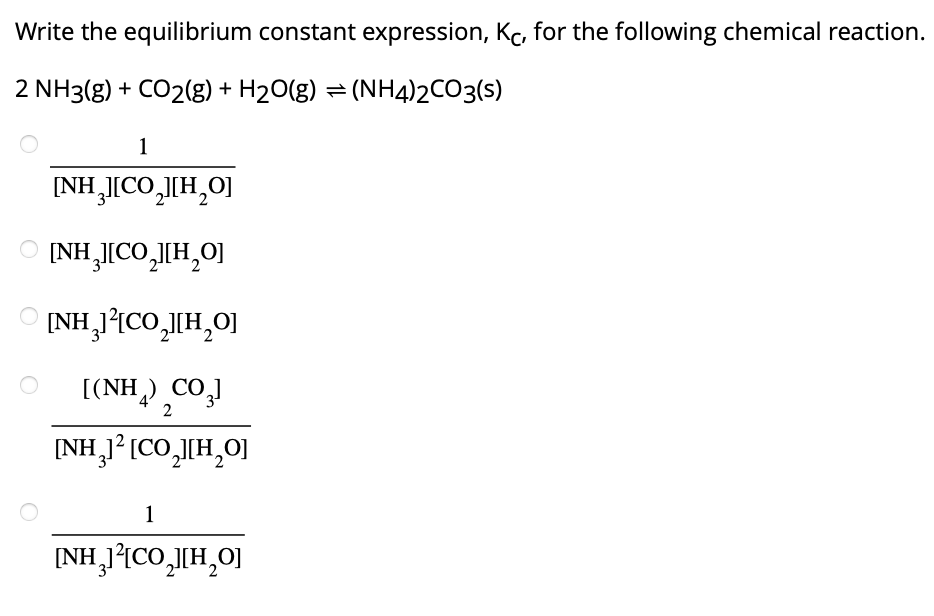 Solved Write the equilibrium constant expression, KC, ﻿for | Chegg.com