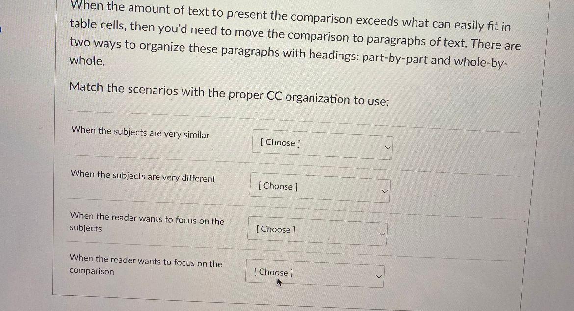 Solved When the amount of text to present the comparison | Chegg.com