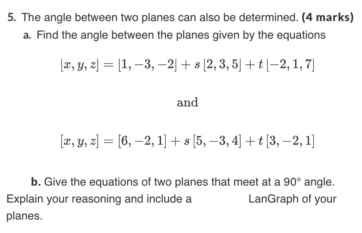 Solved 5. The angle between two planes can also be | Chegg.com
