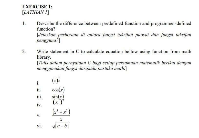 Solved EXERCISE 1: [LATIHAN 1] 1. Describe the difference | Chegg.com