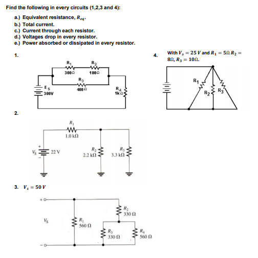 Solved Find the following in every circuits (1,2,3 and 4): | Chegg.com