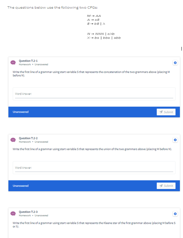 Solved The questions below use the following two CFGS: MAA | Chegg.com