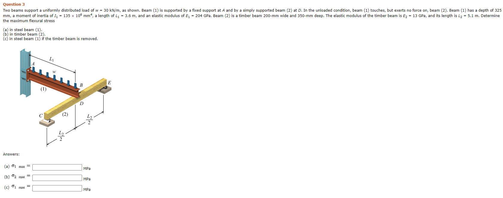 Solved Question 3 Two beams support a uniformly distributed | Chegg.com