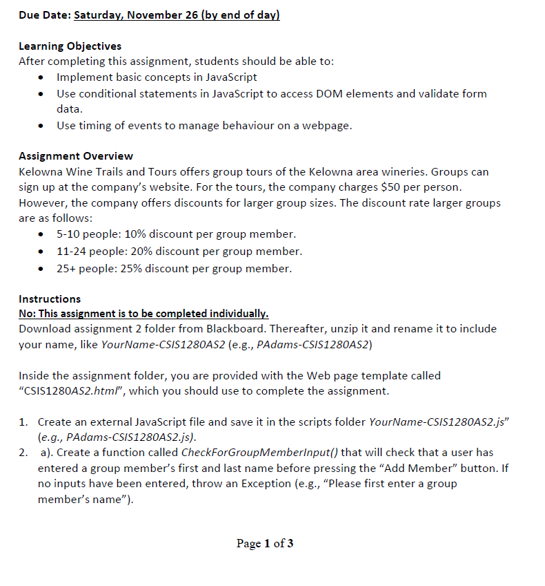 Solved Due Date: Saturday, November 26 (by end of day) | Chegg.com