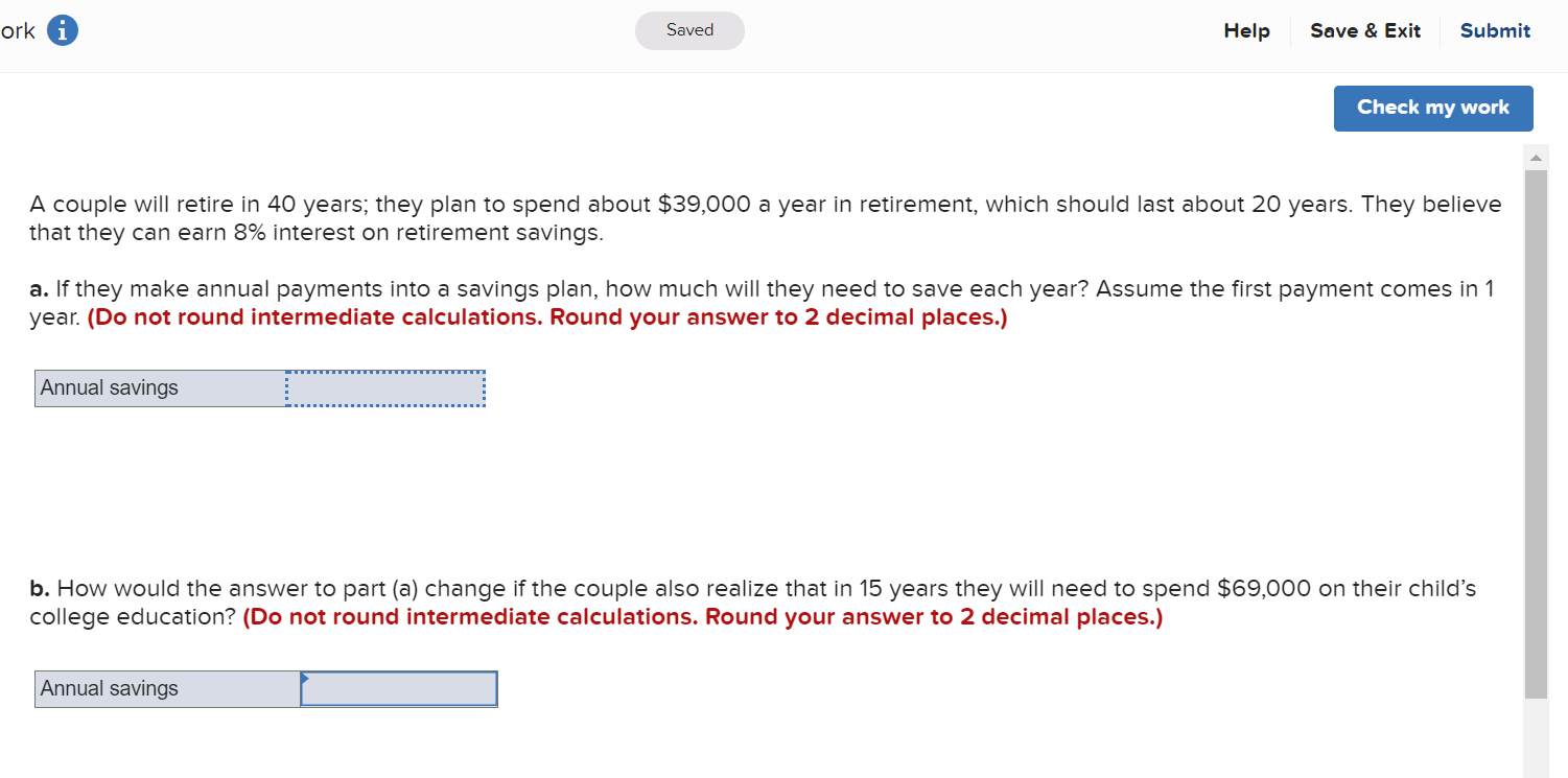Solved ork Saved Help Save & Exit Submit Check my work A | Chegg.com