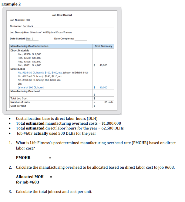Solved Example 2 Job Cost Record Job Number: 60G Customer: | Chegg.com