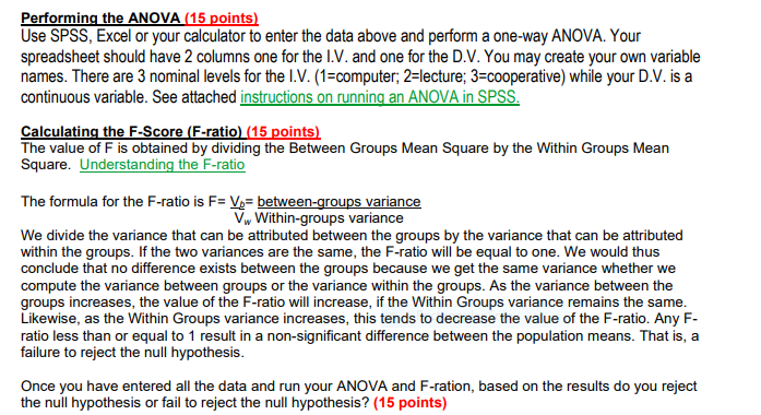 One-Way ANOVA: Exercise Instructions: Print the | Chegg.com