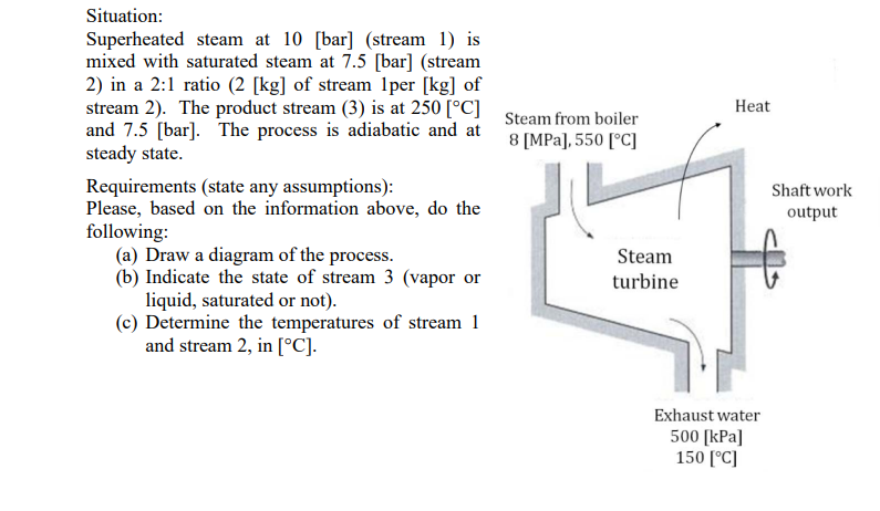 Solved Situation: Superheated steam at 10 [bar] (stream 1) | Chegg.com
