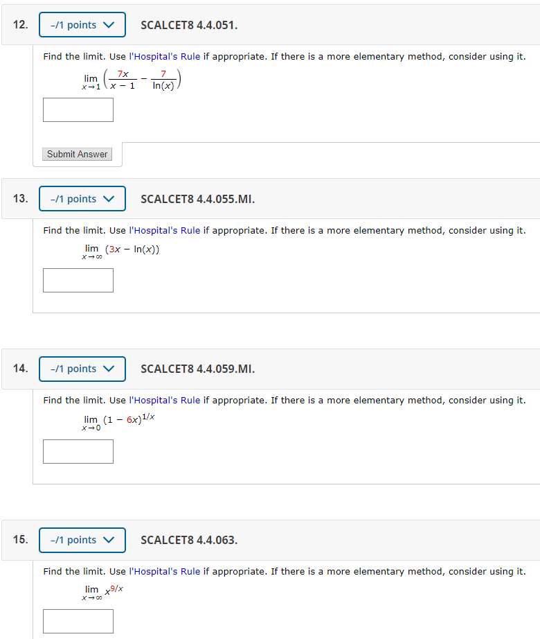 Solved -/1 points v SCALCET8 4.4.051. Find the limit. Use | Chegg.com