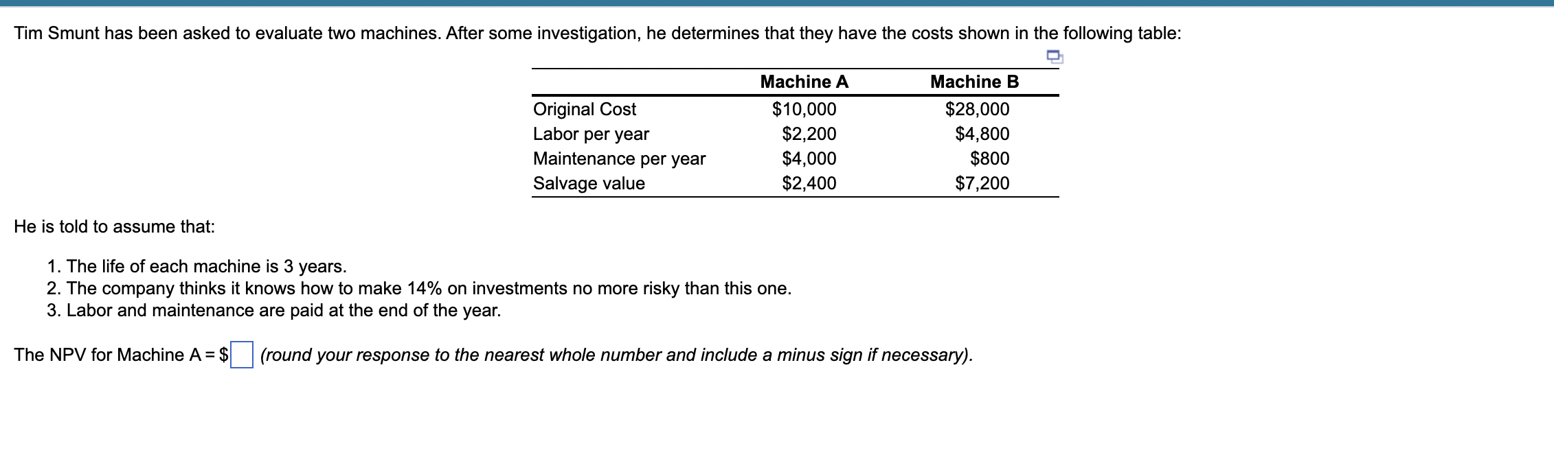Solved Tim Smunt has been asked to evaluate two machines. | Chegg.com