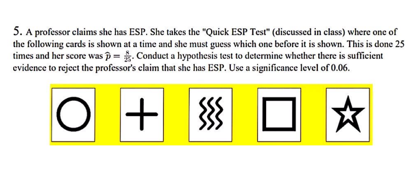Solved 5. A professor claims she has ESP. She takes the | Chegg.com
