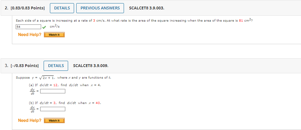 Solved Each side of a square is increasing at a rate of 3 | Chegg.com
