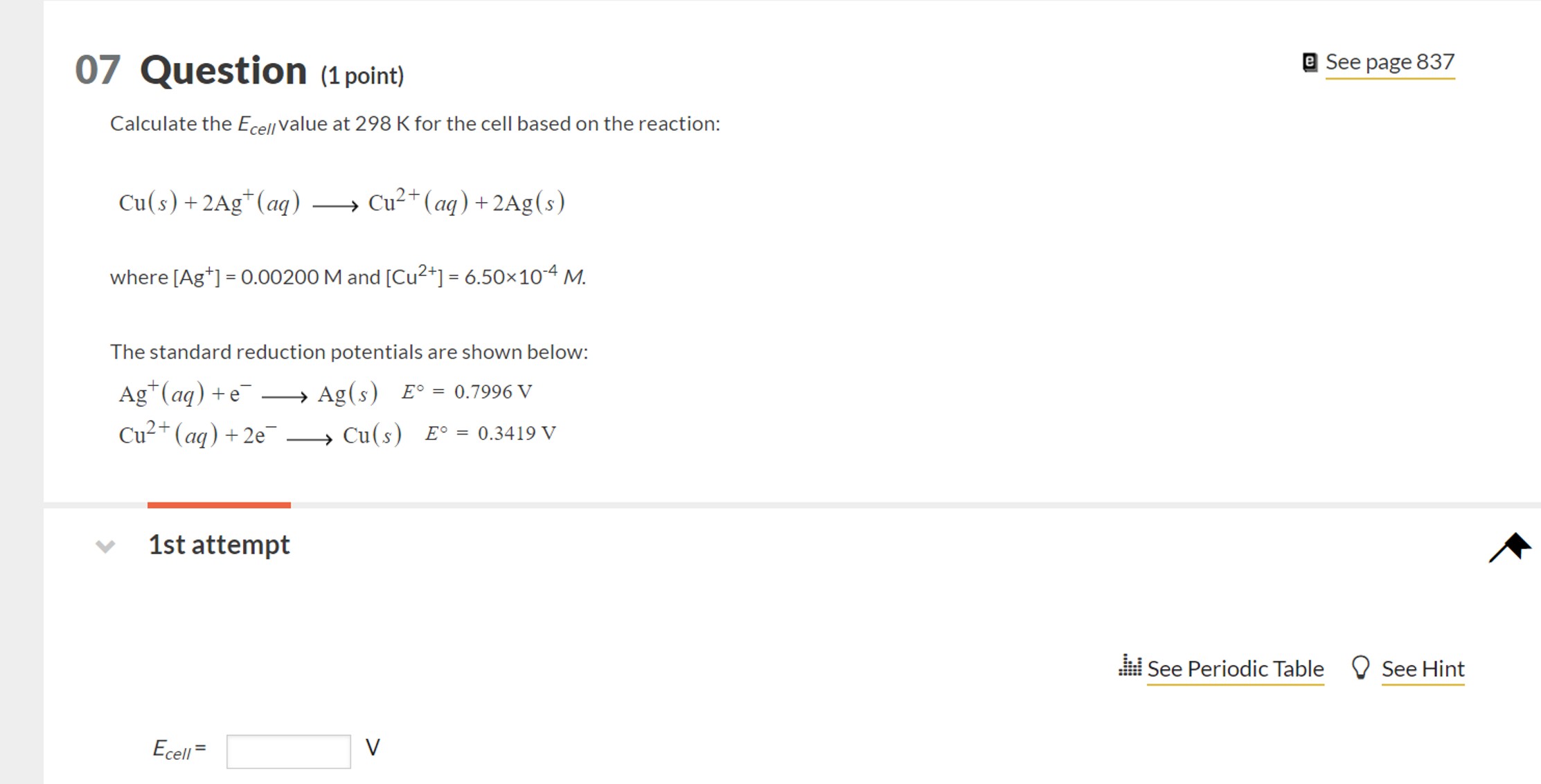Solved 07 ﻿Question (1 ﻿point)Calculate the value at 298K | Chegg.com