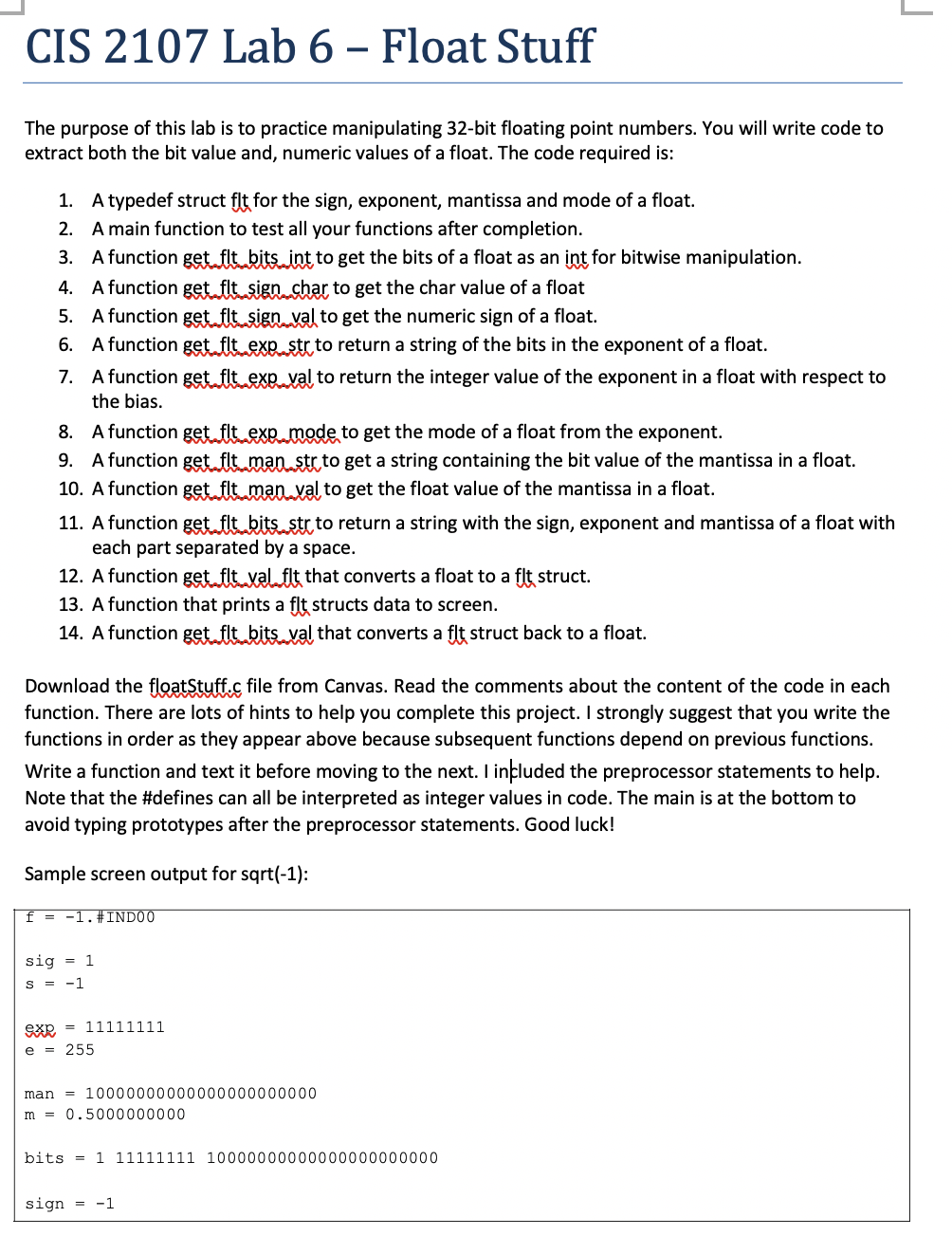 Solved L CIS 2107 Lab 6 - Float Stuff The purpose of this | Chegg.com